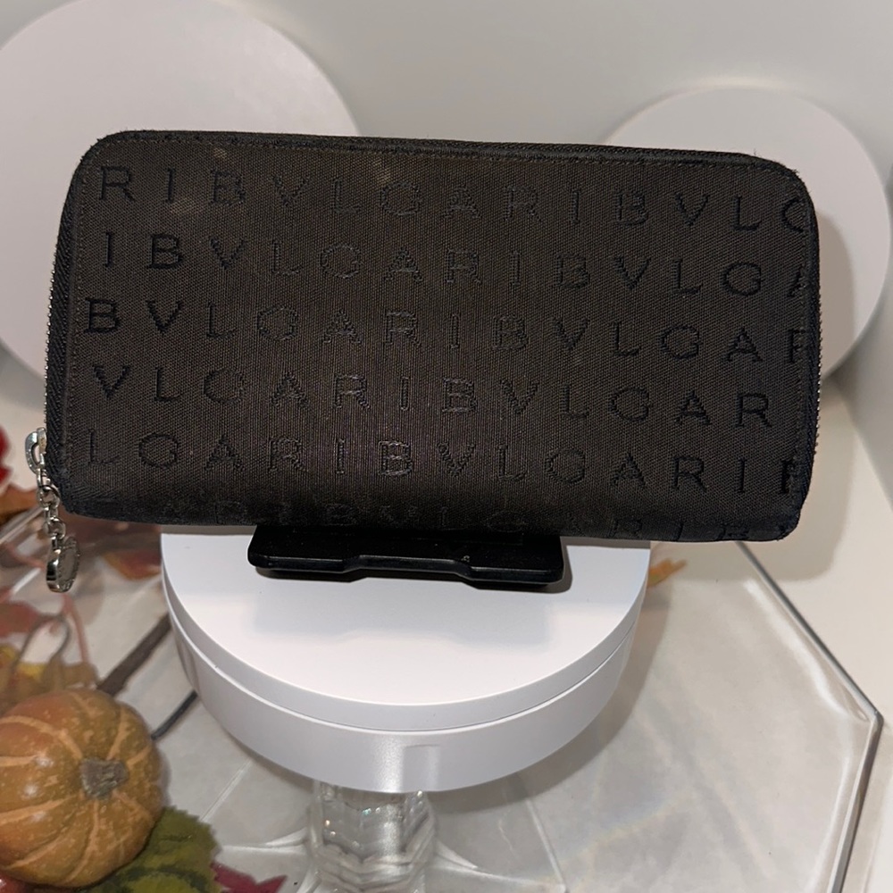 Bulgari Black Fabric Zip Around Wallet Gender Neutral… - Gem